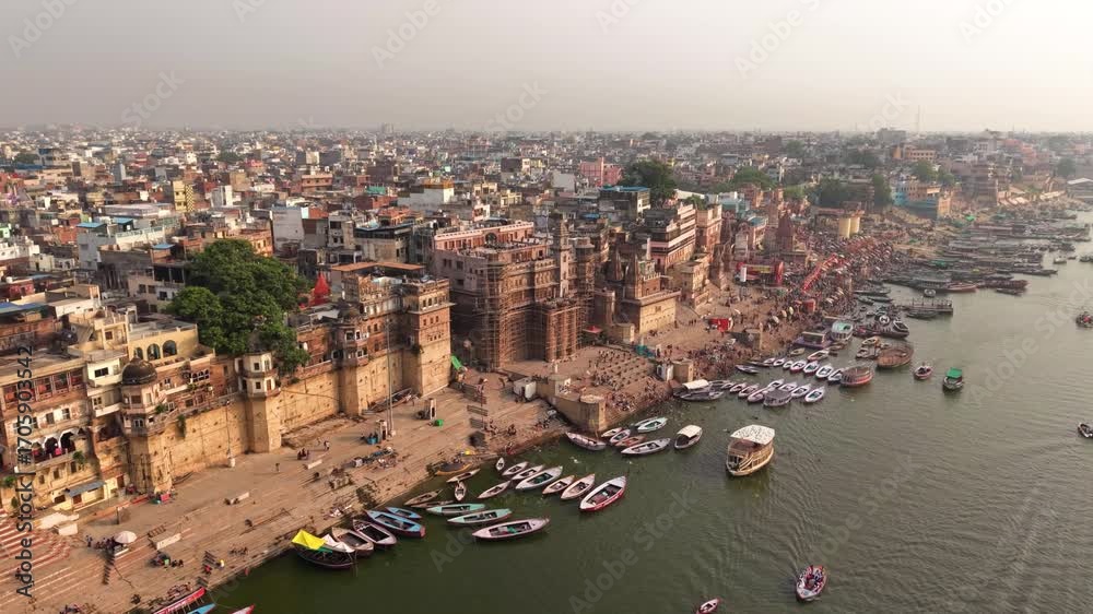 Varanasi, India: Aerial view of famous Dashashwamedh Ghat in ancient ...