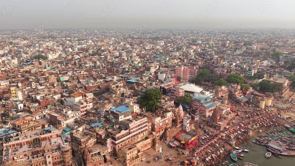 Varanasi, India: Aerial view of famous Dashashwamedh Ghat in ancient ...
