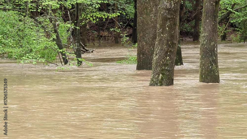 Flooding After Heavy Rains. River Overflow and Park Flooding. Disaster Flood Deluge and Water ...