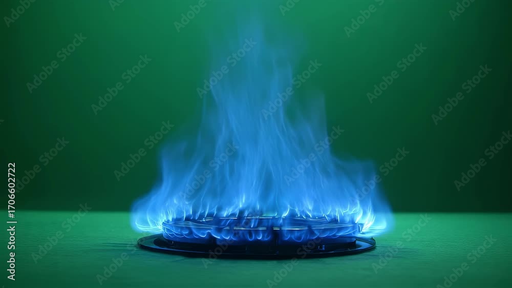 Isolated steady blue flame burning on science burner green screen ...