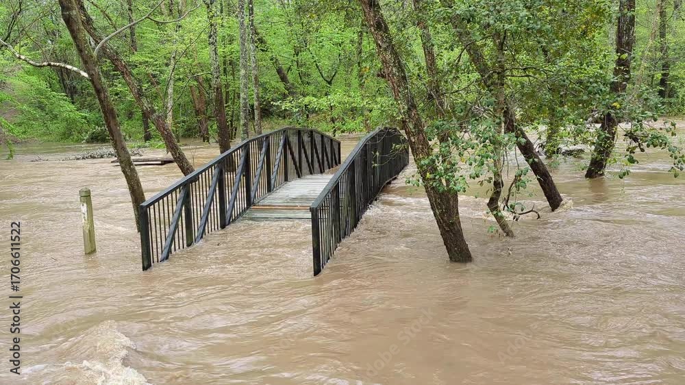 Flooding After Heavy Rains. River Overflow and Park Flooding. Disaster Flood Deluge and Water ...