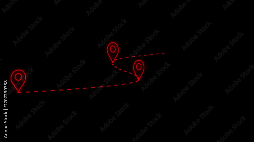Red gps navigation route map animation location tracking journey travel ...