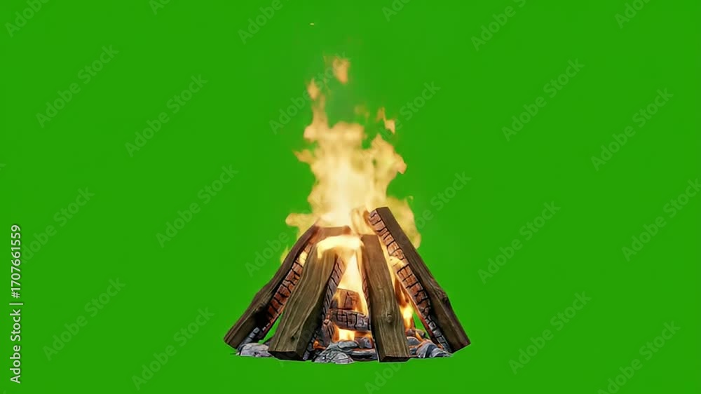 Realistic Campfire Burning on Green Screen Background for Visual ...