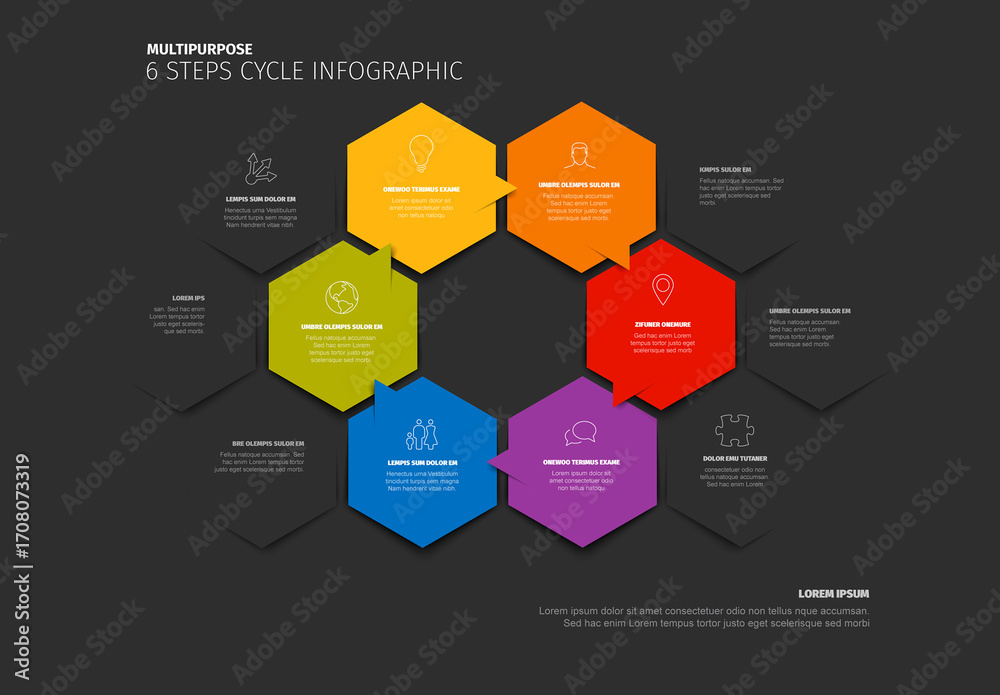 Multipurpose 6 Steps Cycle Infographic Hexagon Design Stock Template ...