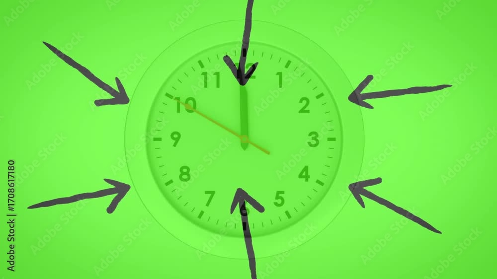 Arrows animating around analog clock at 1s shrinking while second hand ...