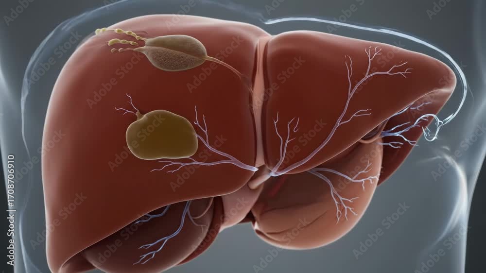 Human Liver with Gallbladder and Bile Ducts - A detailed 3D medical ...