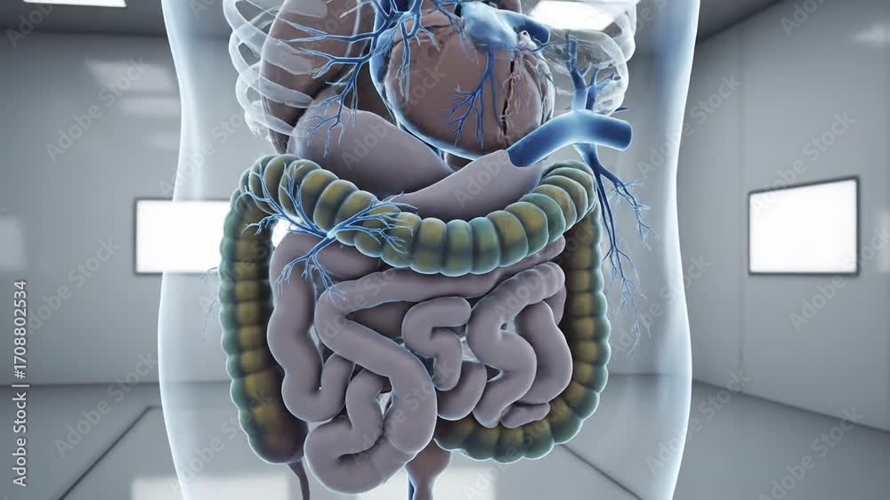 Dynamic 3D animation of human digestive system with intricate neural ...