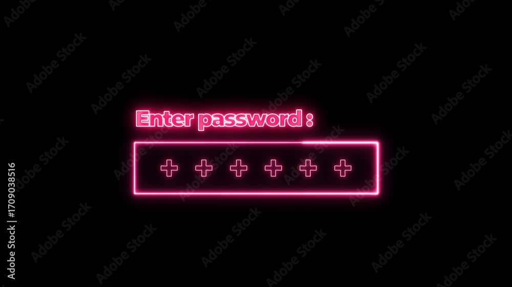 neon enter your password box screen animation on transparent black background., Login interface ...