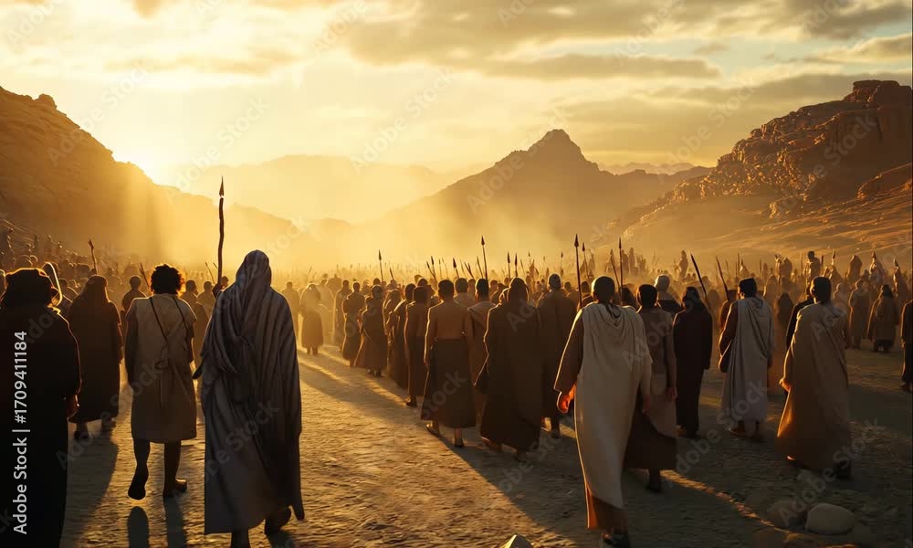 Moses Guiding the Israelites on Their Exodus from Egypt to the Promised ...