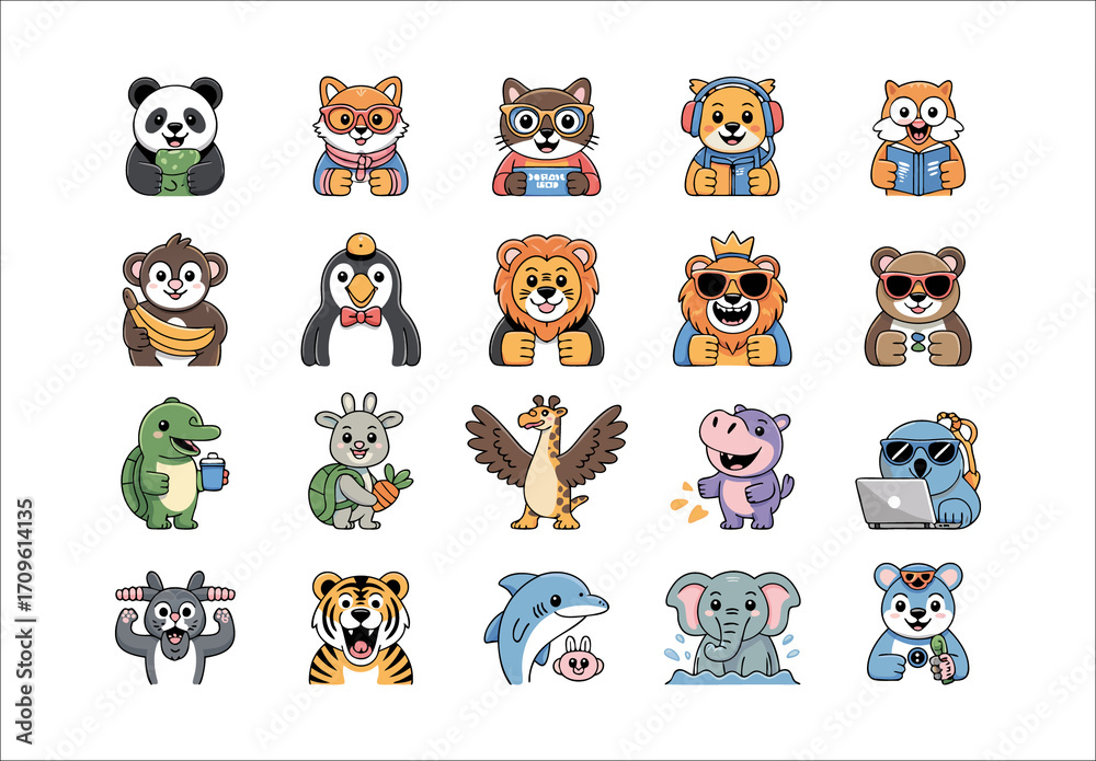 Cute Animal Mascot Icon Pack Stock Template | Adobe Stock