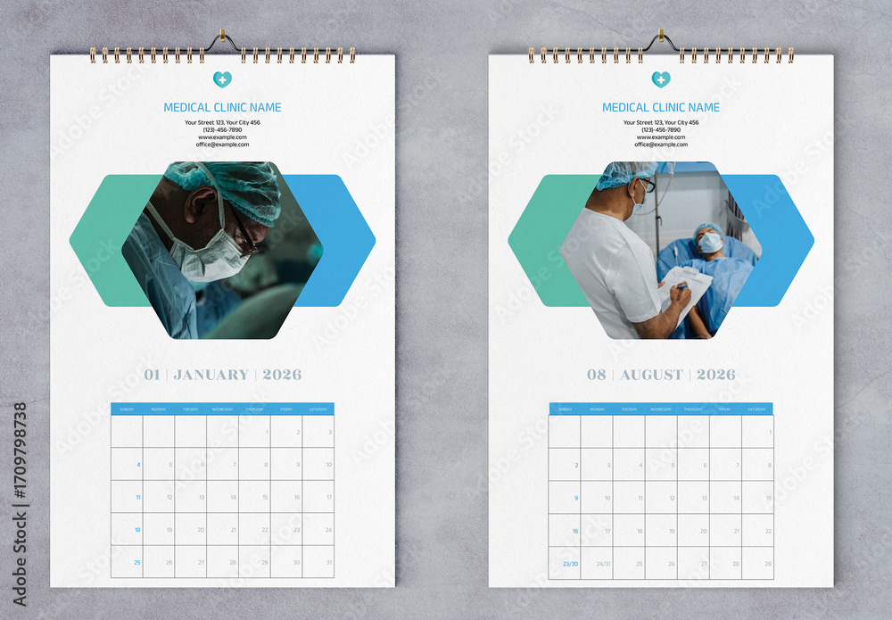 Health Clinic Tabloid Wall Calendar 2026 Layout Stock Template | Adobe ...