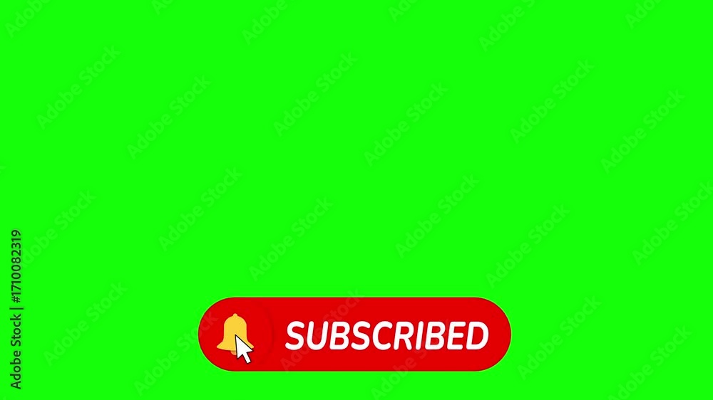 Red and white buttons for like, subscribe, and notifications rise upward. Finger cursor clicks ...