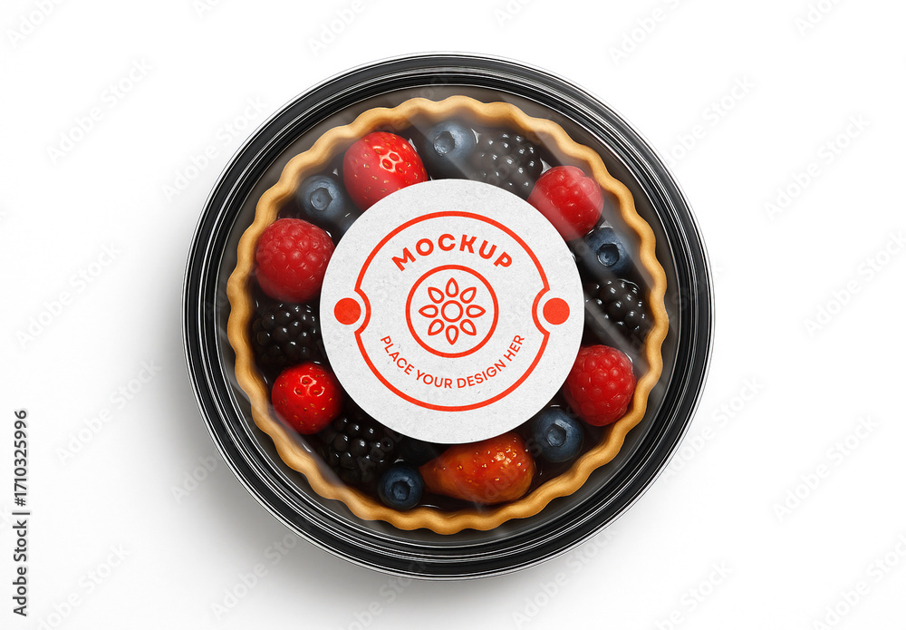 Berry Tart Round Plastic Dessert Container Packaging Mockup with Label ...