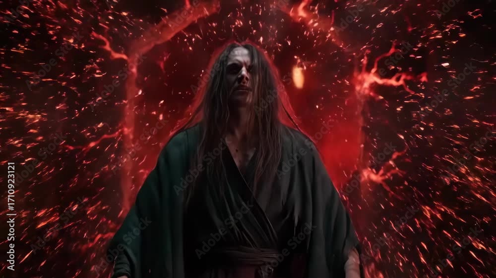 Warlock Casting Hellish Spell - A long-haired warlock performs a dark ...
