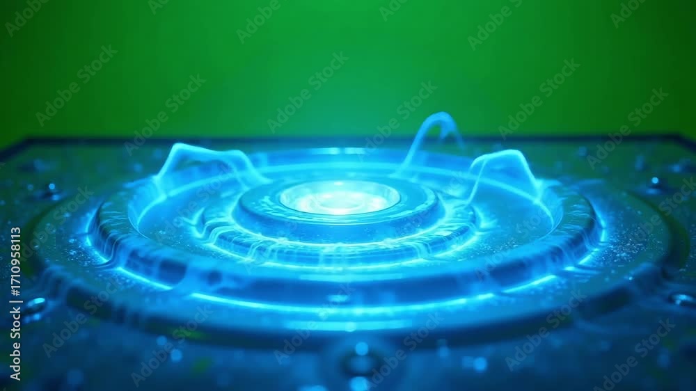 Futuristic glowing blue energy portal on a metallic surface ...
