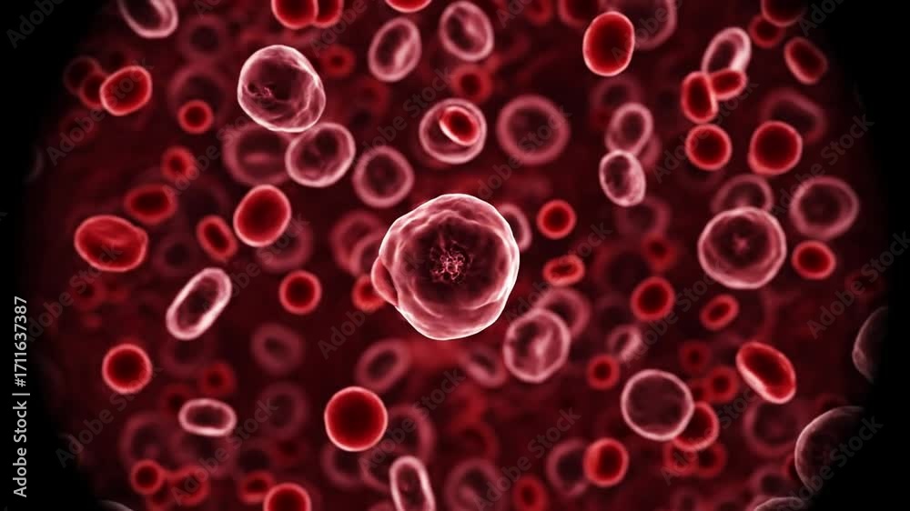 Microscopic human blood cells with red blood cells and a detailed ...