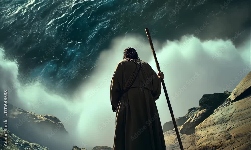 The Dramatic Moment of Moses Dividing the Red Sea in the Exodus Story ...