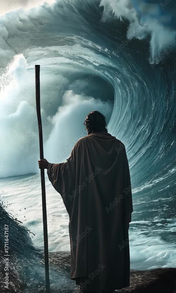 Epic Biblical Miracle Scene of Moses with the Power of God Parting the ...