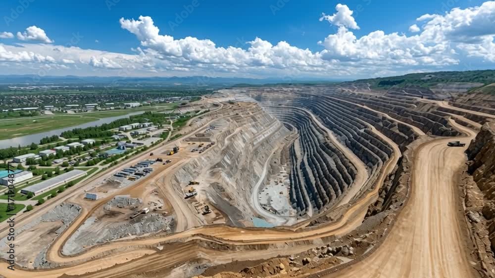 Open-pit mining landscape: Expansive open-pit mining operations reveal ...