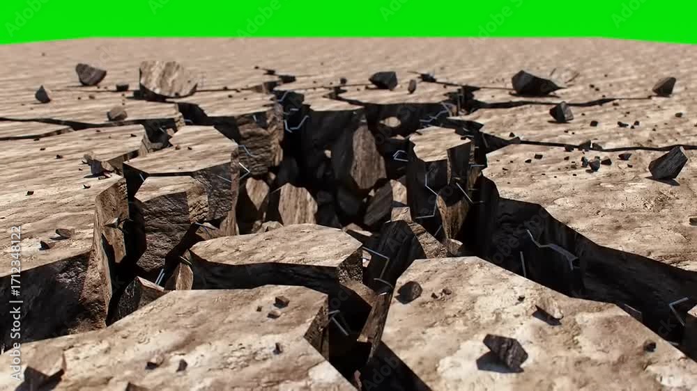 Dynamic destruction sequence showing rocks shattering with green screen ...