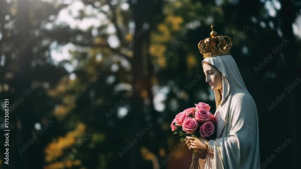 serene statue of virgin mary, queen of heaven, with golden crown ...