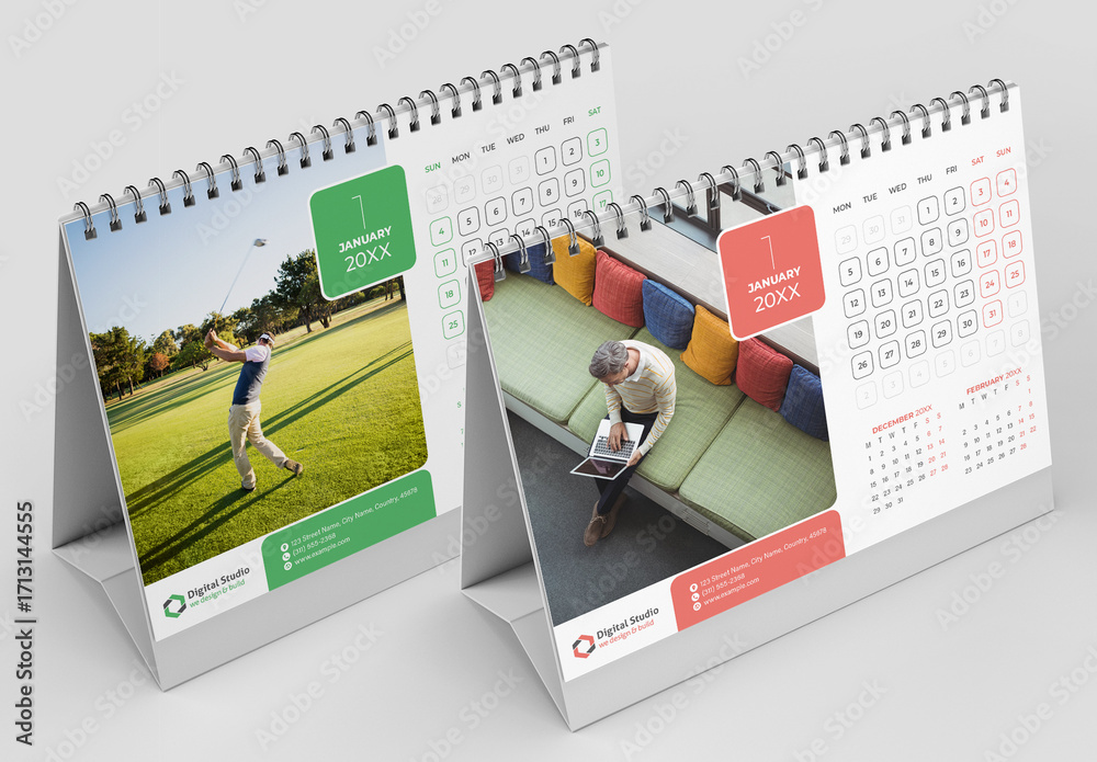 Desk Calendar Layout with Week Starts on Monday and Week Starts on ...