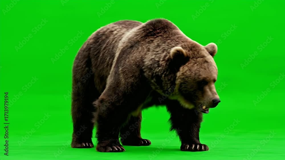 Powerful Brown Bear Standing on Green Screen Background for Easy ...