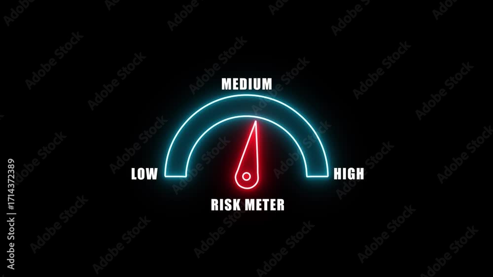 Neon risk meter . icon on speedometer. High risk meter. motion graphic ...