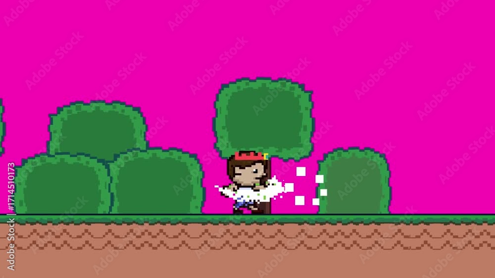 Animation of a 16-bit game of a boy walking through a map with trees ...