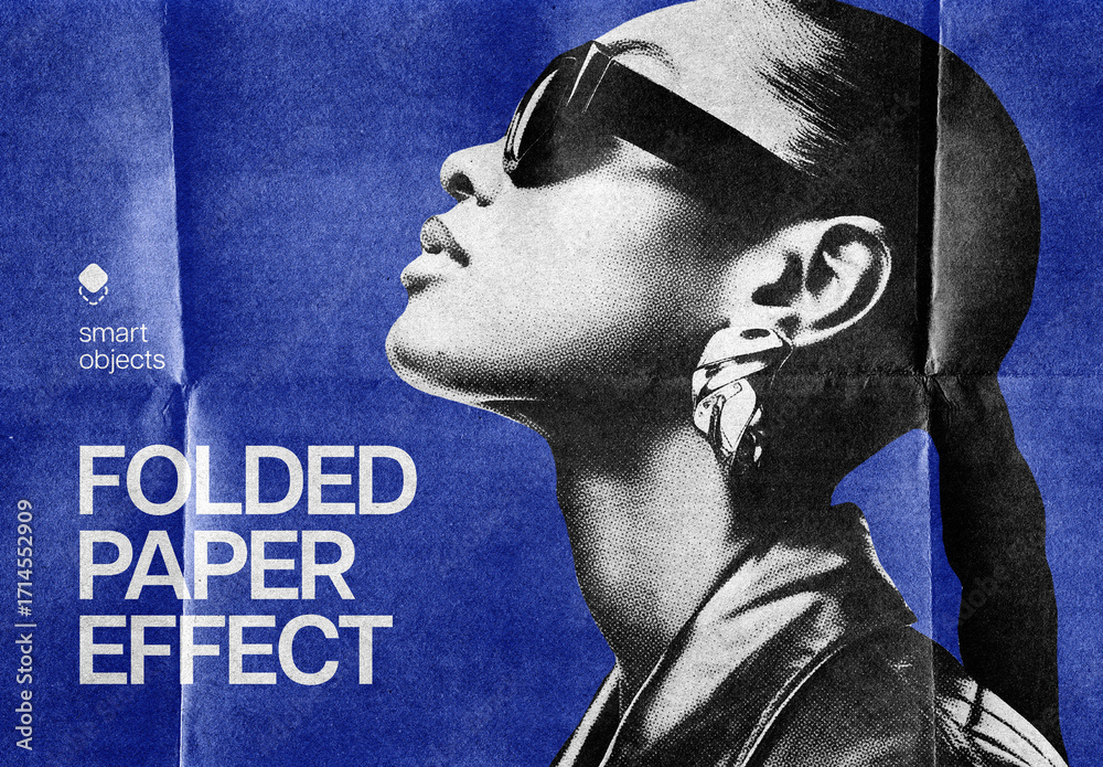 Folded Paper Risograph Photo Effect Mockup plantilla de Stock | Adobe Stock