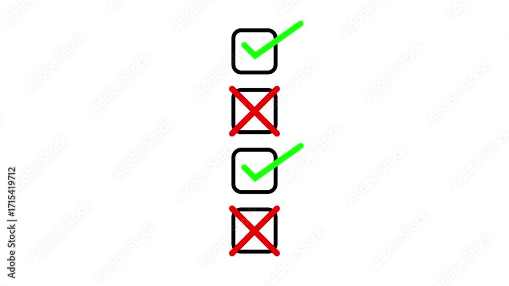 Checkboxes with correct and incorrect marks. tests, student assessments ...