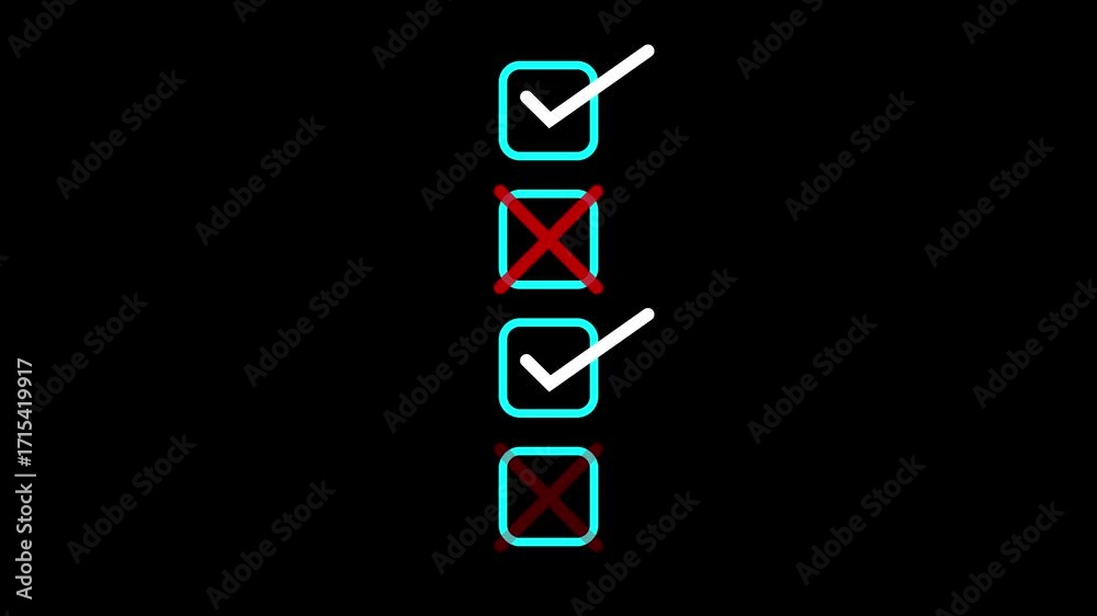 Checkboxes with correct and incorrect marks. tests, student assessments ...