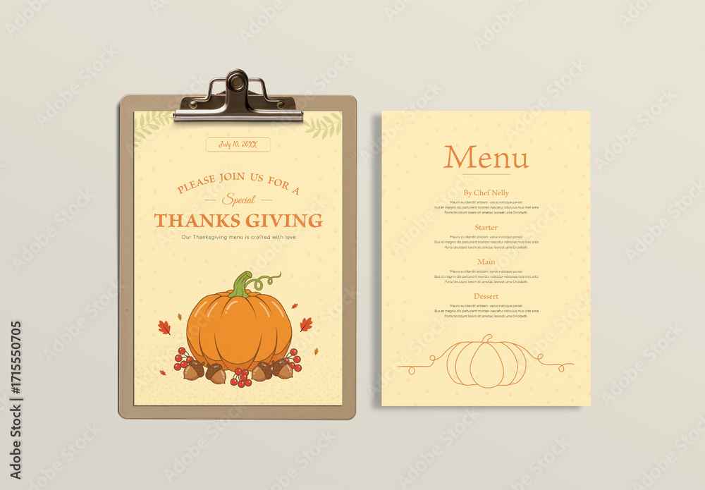 Thanksgiving Holiday Dinner Menu Design with Illustration Stock ...