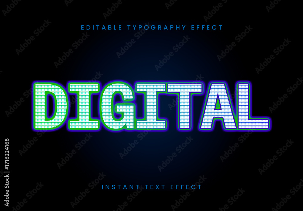 Blue And Green RGB Shift Led Dot Text Effect Neon Digital Font Stock ...