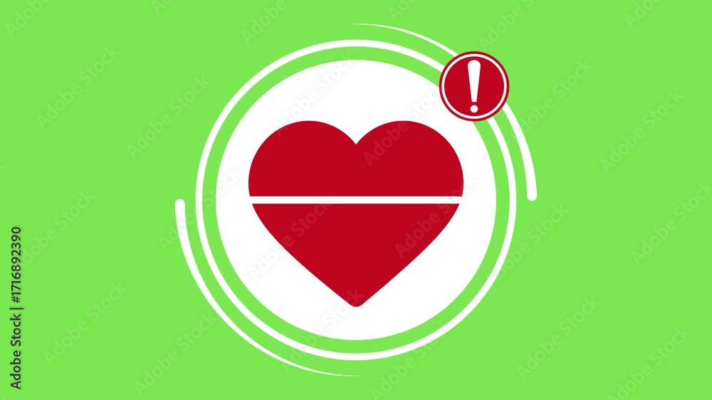 Vidéo Stock Red heart with flatline and warning exclamation mark inside ...