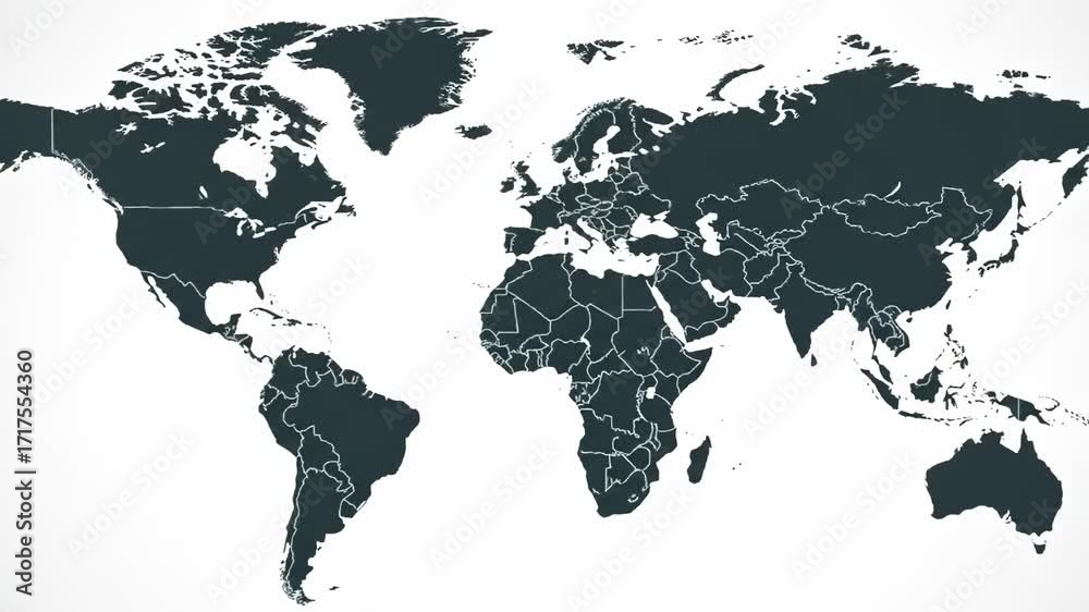 Detailed political world map graphic with country borders, showing all ...