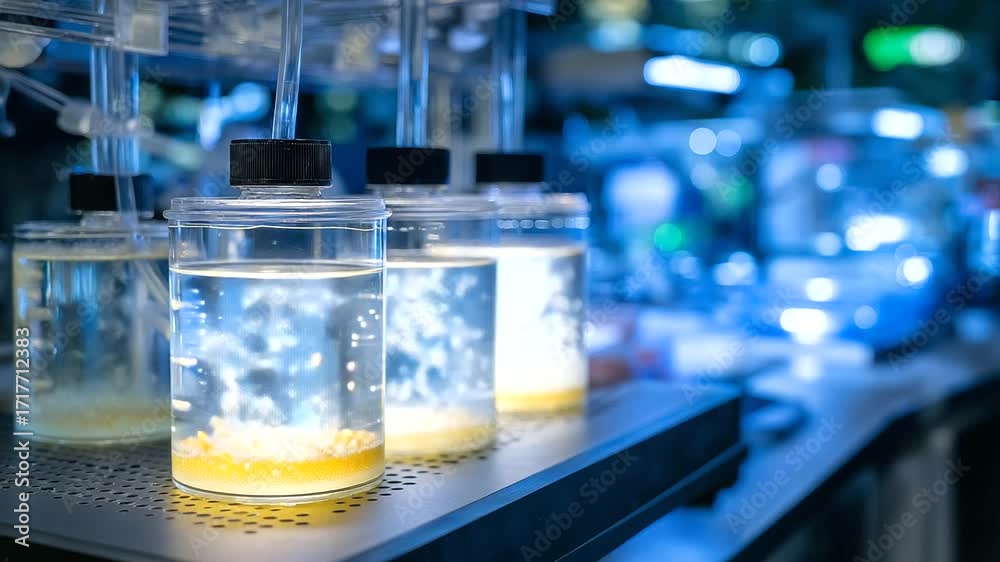 A team grows gene edited yeast in a fermentation suite with bioreactors ...