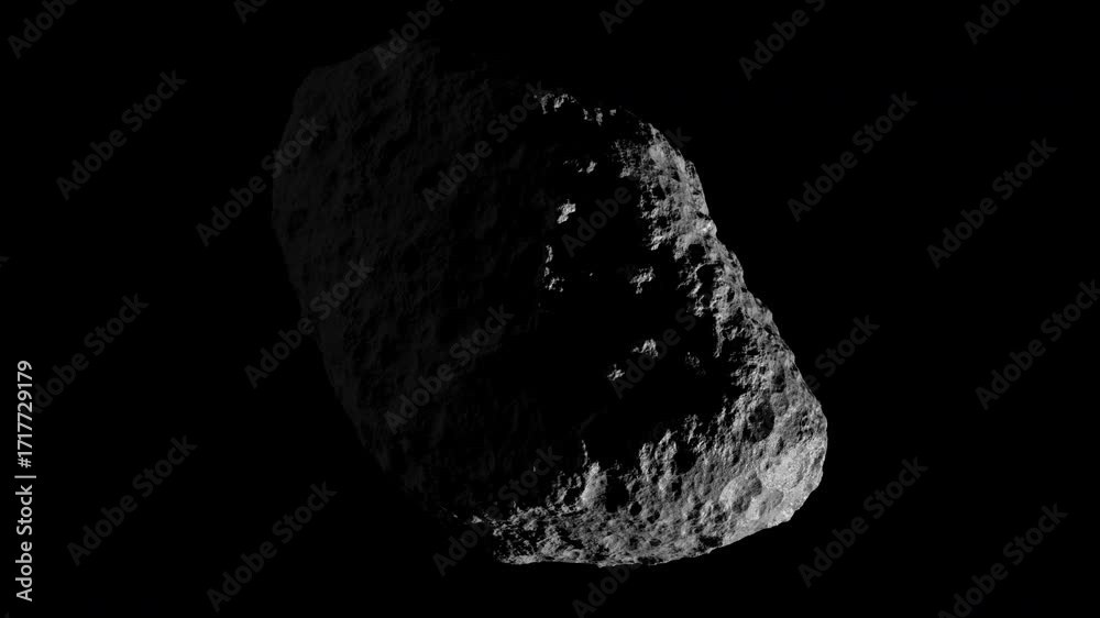 Looping 3D animation of a space asteroid rotation. Cyclic slow rotation ...