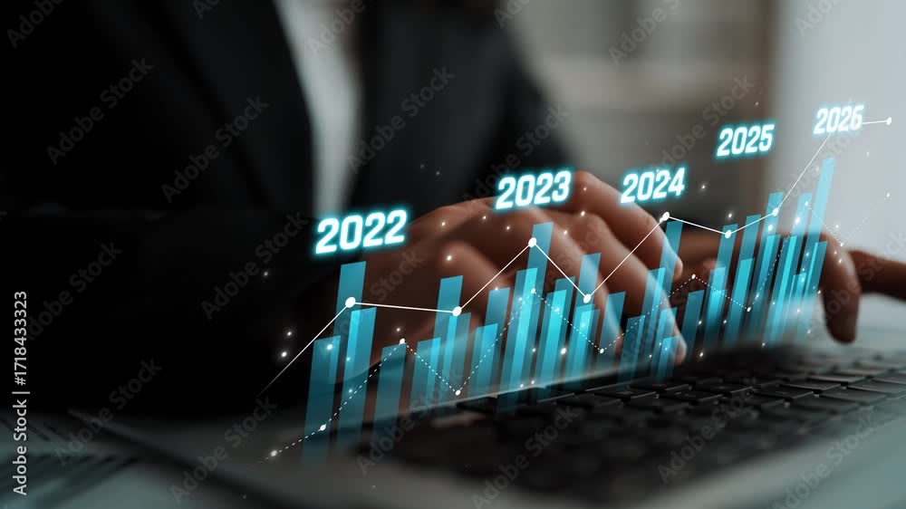 Stockvideon Business bar chart and line graph showing yearly business ...