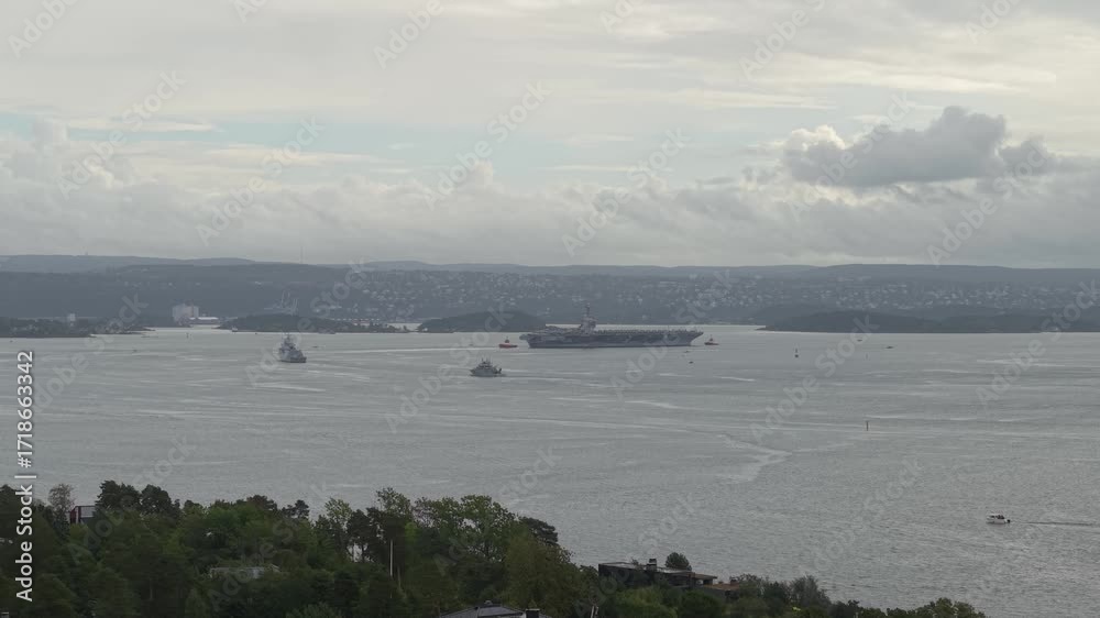 US Navy USS Gerald R. Ford (CVN-78) Aircraft Carrier Navigating in Oslo ...