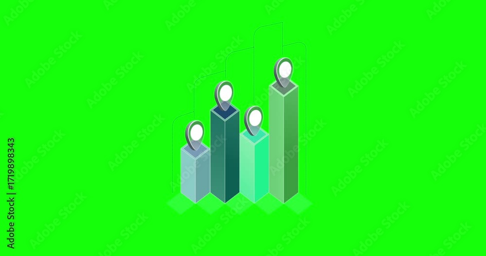 Isometric Growth Chart Animation with Location Markers on Green Screen ...