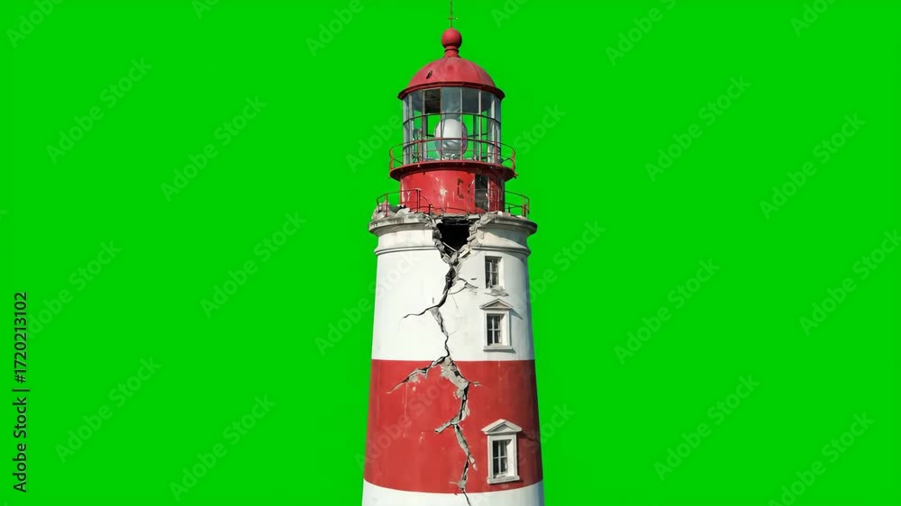 Damaged Lighthouse on Green Screen - A close-up shot of a damaged ...