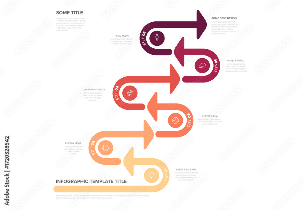 Modern Flowchart Infographic with 6 Steps and Colorful Arrows Stock ...