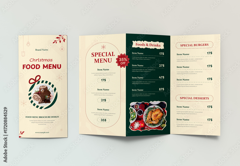 Modern & Elegant Christmas Restaurant Food Menu Trifold Brochure Stock ...