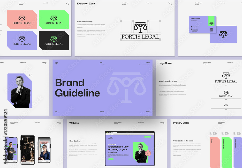 Modern and Clean Fortis Legal Brand Identity Guidelines with Purple ...