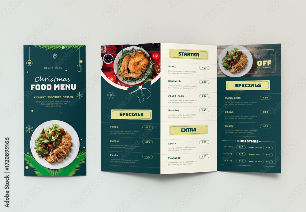 Elegant Christmas Restaurant Food Menu Catalog Trifold Brochure Layout ...