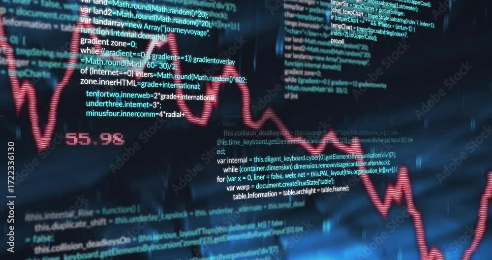 Opening grid initiating red jagged line graph fluctuating visualizing ...