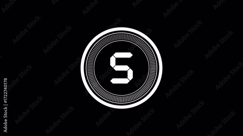 Circle countdown timer 5 seconds animation, digital number countdown ...