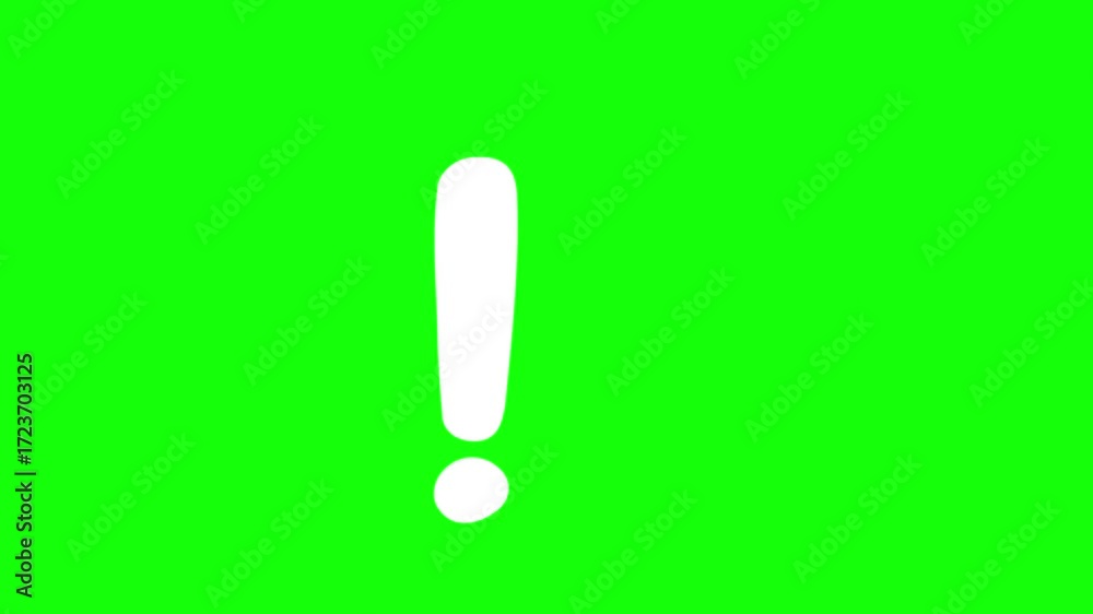 Animated exclamation mark on green chroma key background, punctuation ...