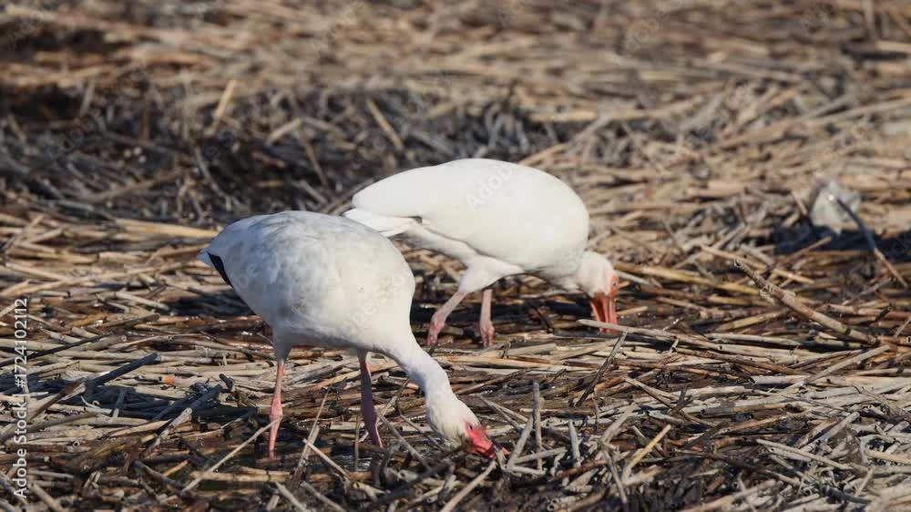 White ibis large white birds with long legs and crooked down orange ...